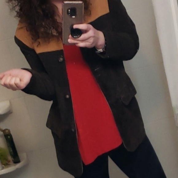 Vintage | Jackets & Coats | Vintage Leather Color Block Brown Tan Coat ...